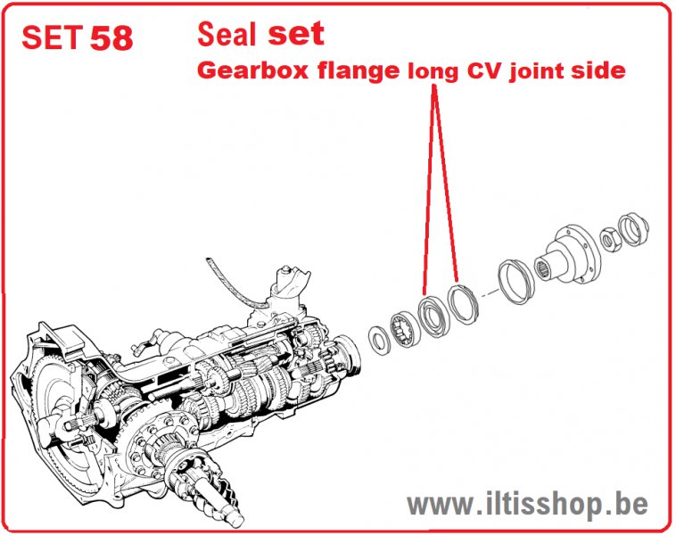 Dichtingsset versnellingsbak kant lange cardanas - nieuw. - iltisshop